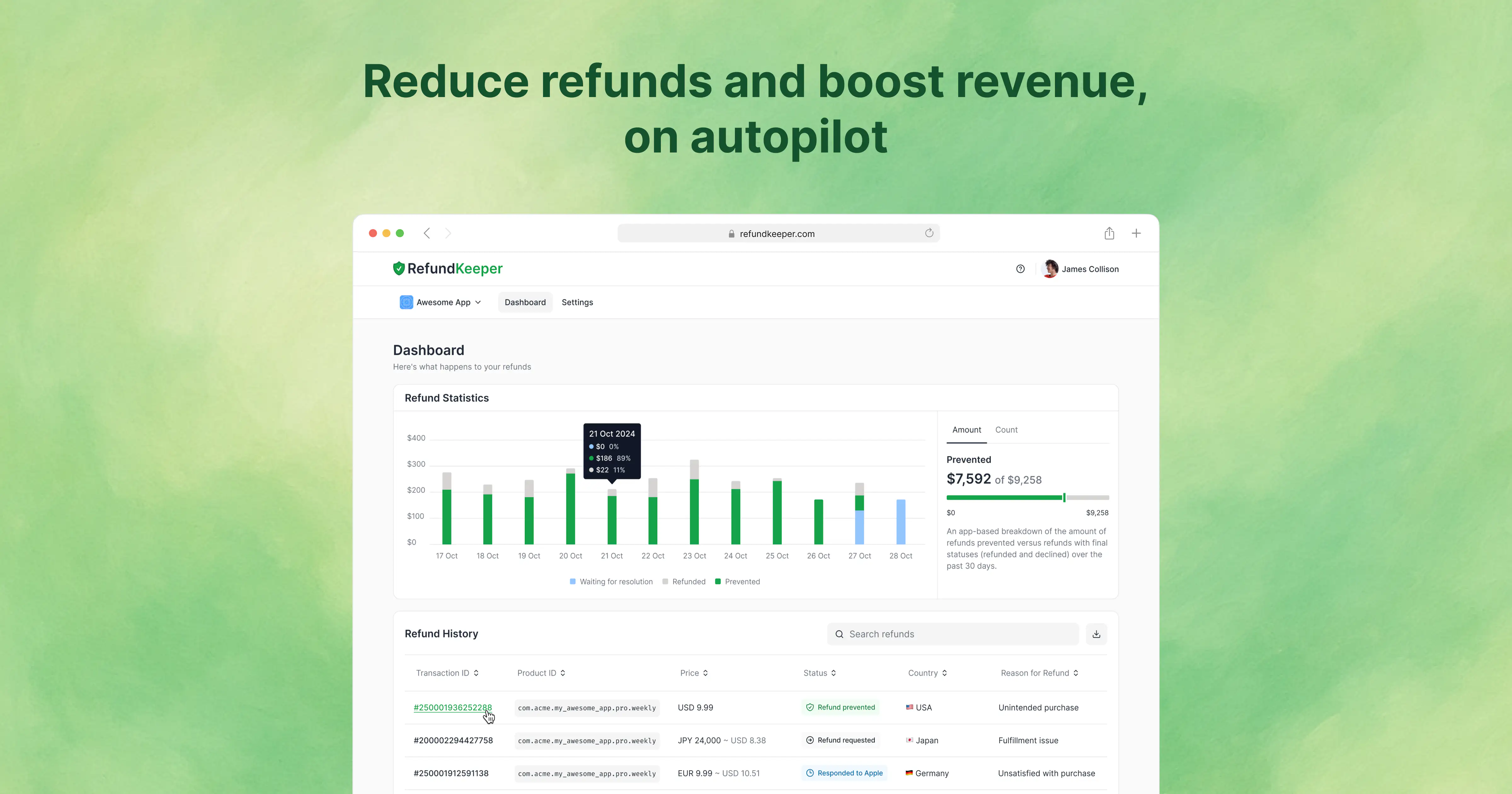 RefundKeeper - Reduce Refunds Up to 80% in Your Mobile App or Game